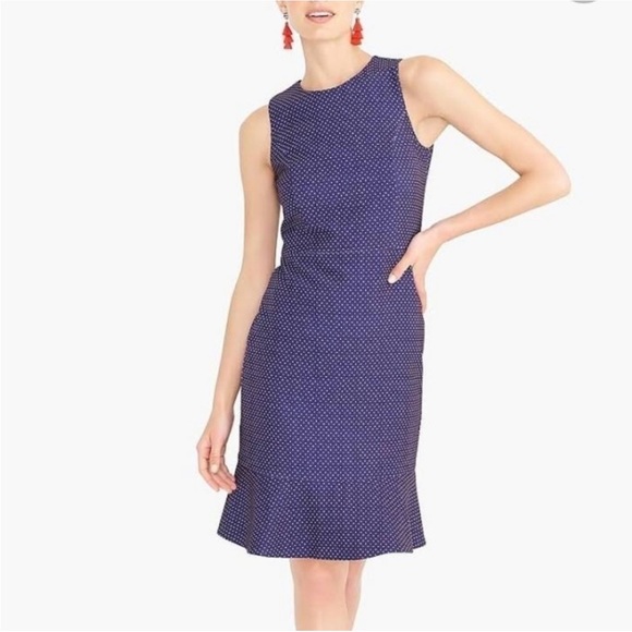 J. Crew | Dresses | J Crew Navy Polka Dot Sheath Dress Ruffle Hem 22 ...